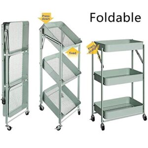 ATAAY Storage Trolley — Portable Storage Unit with Ander Wheels — Rolling Freestanding Shelves for Household/Mint Green