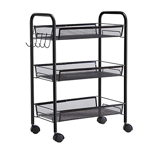 ATAAY Storage Trolley Rolling Metal Trolley Storage Trolley Kitchen Trolley Trolley Vegetable Rack Kitchen/Black