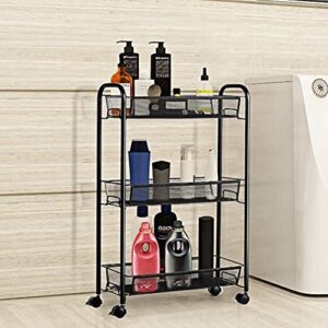 ATAAY Storage Trolley Rolling Metal Trolley Storage Trolley Kitchen Trolley Trolley Vegetable Rack Kitchen/Black