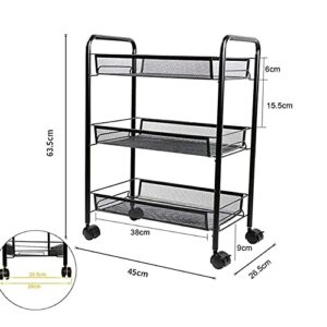 ATAAY Storage Trolley Rolling Metal Trolley Storage Trolley Kitchen Trolley Trolley Vegetable Rack Kitchen/Black