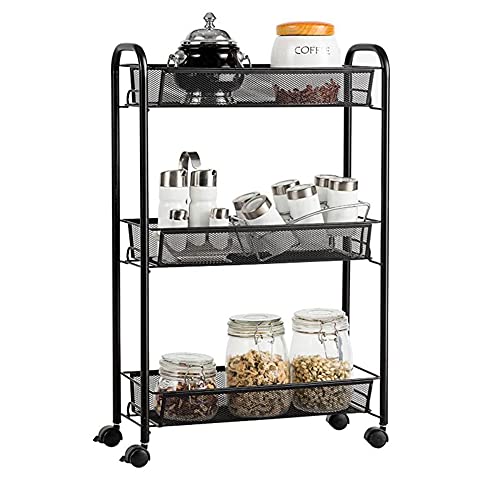 ATAAY Storage Trolley Rolling Metal Trolley Storage Trolley Kitchen Trolley Trolley Vegetable Rack Kitchen/Black