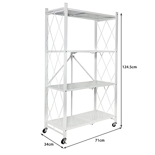 ATAAY Collapsible/Foldable Shelving Unit,Sturdy Metal Storage Rack Kitchen Organizer Shelving,General Purpose Home Kitchen Laundry/White