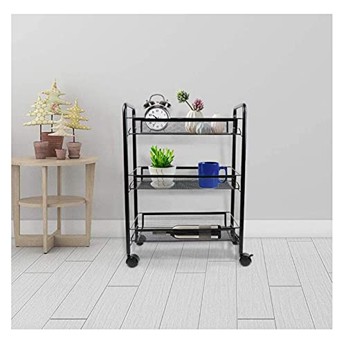 ATAAY Cart with Storage Basket, Fruit and Vegetable Rack on/Black