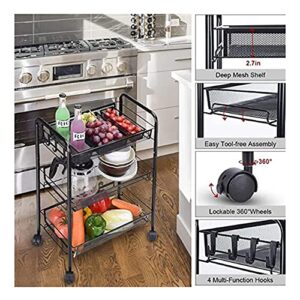 ATAAY Cart with Storage Basket, Fruit and Vegetable Rack on/Black