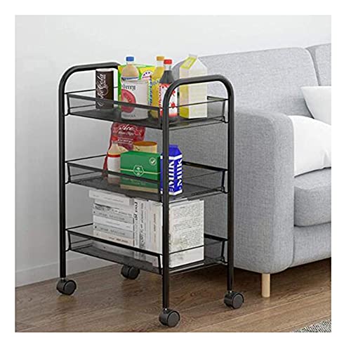 ATAAY Mesh Rolling Utility Cart，Rolling Utility Cart on Wheels Metal Mesh Storage Cart Storage Organizer Vegetable Rack Shelves for Kitchen Office Bathroom Laundry/Black