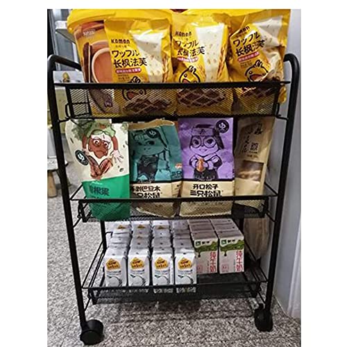 ATAAY Mesh Rolling Utility Cart，Rolling Utility Cart on Wheels Metal Mesh Storage Cart Storage Organizer Vegetable Rack Shelves for Kitchen Office Bathroom Laundry/Black