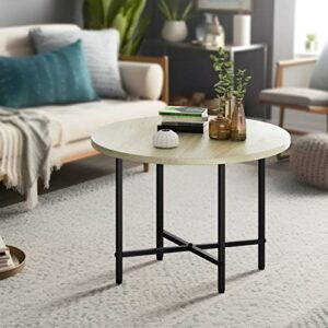 Round Coffee Table, Modern Small Coffee Table Sofa Table Tea Table for Living Room, Office Desk, Balcony, Easy to Install,Wood Desktop and Metal Legs (Nature Oak)