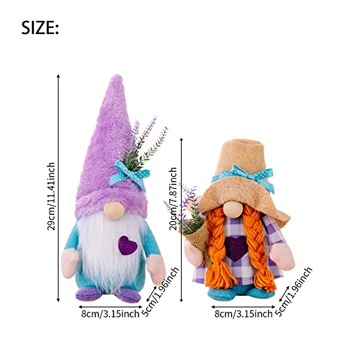 2PCS Purple Lavender Gnomes Plush, Spring Summer Gnomes Decorations for Home, Kitchen Tiered Tray Tomte Decor, Valentine Stuffed Gnomes Gifts for Women, Handmade Ornaments Swedish Home Decorations