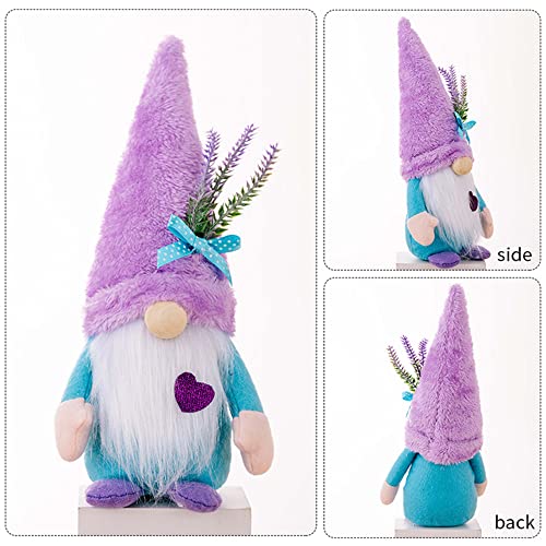 2PCS Purple Lavender Gnomes Plush, Spring Summer Gnomes Decorations for Home, Kitchen Tiered Tray Tomte Decor, Valentine Stuffed Gnomes Gifts for Women, Handmade Ornaments Swedish Home Decorations