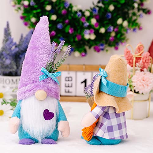 2PCS Purple Lavender Gnomes Plush, Spring Summer Gnomes Decorations for Home, Kitchen Tiered Tray Tomte Decor, Valentine Stuffed Gnomes Gifts for Women, Handmade Ornaments Swedish Home Decorations