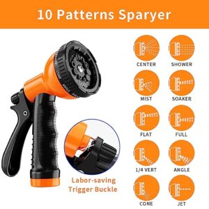 Besiter Coil Hose 25ft,EVA Recoil Garden Hose Brass Connector,Coiled Water Hose Lightweight and No Kink Includes 10 Patterns Spray Nozzle for Outdoors Lawn Watering,Car Washing Orange