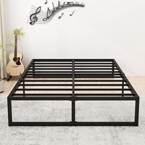 lutown-teen 14 inch queen bed frame heavy duty steel slat support metal platform bed frame queen size no box spring needed, easy assembly, black