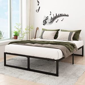 Lutown-Teen 14 Inch Queen Bed Frame Heavy Duty Steel Slat Support Metal Platform Bed Frame Queen Size No Box Spring Needed, Easy Assembly, Black