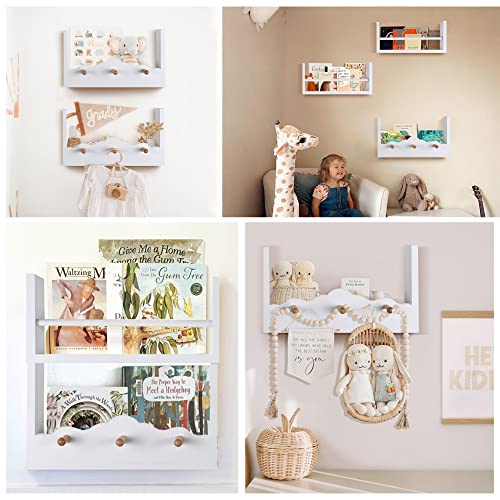 COMAX Nursery Floating Book Shelves Wall Bookshelf for Kids, Wall Book Shelf for Kids Room Bedroom, Hanging Nursery Book Shelves Wall Mounted Bookshelves, Hanging Baby Bookshelf Nursery Shelves White