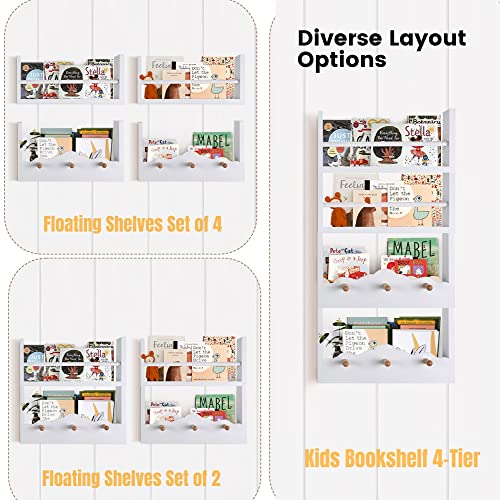 COMAX Nursery Floating Book Shelves Wall Bookshelf for Kids, Wall Book Shelf for Kids Room Bedroom, Hanging Nursery Book Shelves Wall Mounted Bookshelves, Hanging Baby Bookshelf Nursery Shelves White