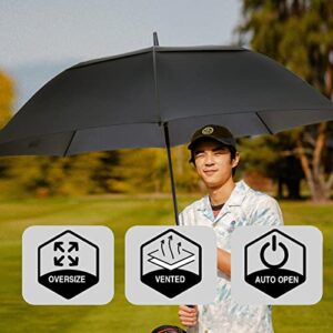 SIEPASA Golf Umbrella Large 62/68/72 Inch Automatic Open Golf Umbrella Extra Large Oversize Double Canopy Vented Umbrella Windproof Waterproof for Men and Women.(Black, 62")