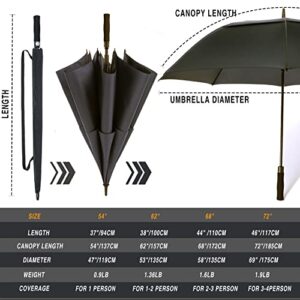 SIEPASA Golf Umbrella Large 62/68/72 Inch Automatic Open Golf Umbrella Extra Large Oversize Double Canopy Vented Umbrella Windproof Waterproof for Men and Women.(Black, 62")