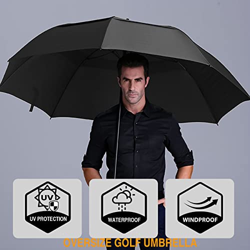 SIEPASA Golf Umbrella Large 62/68/72 Inch Automatic Open Golf Umbrella Extra Large Oversize Double Canopy Vented Umbrella Windproof Waterproof for Men and Women.(Black, 62")