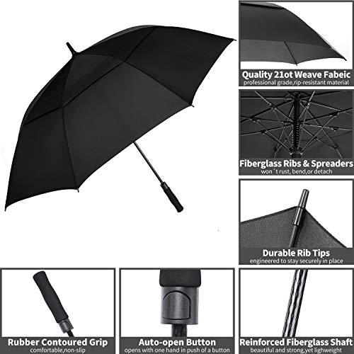 SIEPASA Golf Umbrella Large 62/68/72 Inch Automatic Open Golf Umbrella Extra Large Oversize Double Canopy Vented Umbrella Windproof Waterproof for Men and Women.(Black, 62")