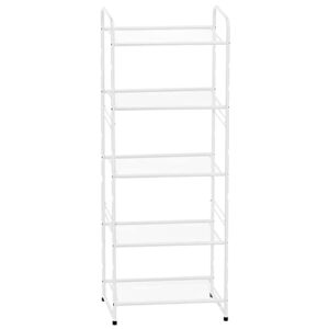 georis 5-tier storage rack with shelf heavy duty wire shelving unit storage rack, stackable extendable plant stand bathroom organizer with adjustable shelf, water bottle storage holder, white