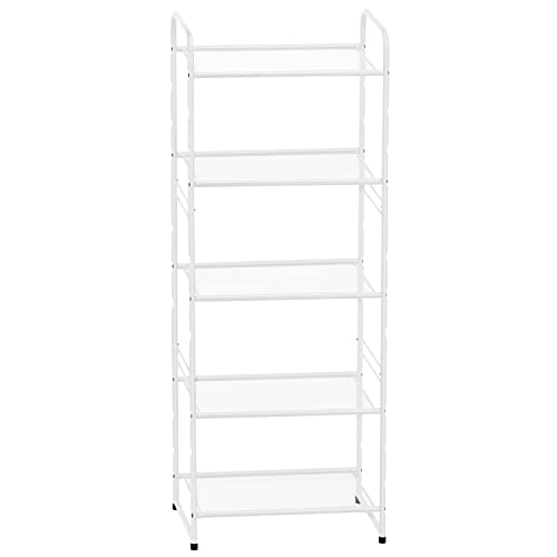 GEORIS 5-Tier Storage Rack with Shelf Heavy Duty Wire Shelving Unit Storage Rack, Stackable Extendable Plant Stand Bathroom Organizer with Adjustable Shelf, Water Bottle Storage Holder, White