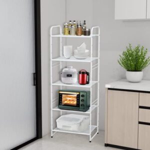 GEORIS 5-Tier Storage Rack with Shelf Heavy Duty Wire Shelving Unit Storage Rack, Stackable Extendable Plant Stand Bathroom Organizer with Adjustable Shelf, Water Bottle Storage Holder, White