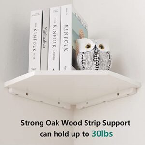 Corner Shelf, Solid Oak Wood White Floating Corner Shelf Wall Mount Organizer with Wire Hole Small Plant Display for Kitchen Living Room Bedroom