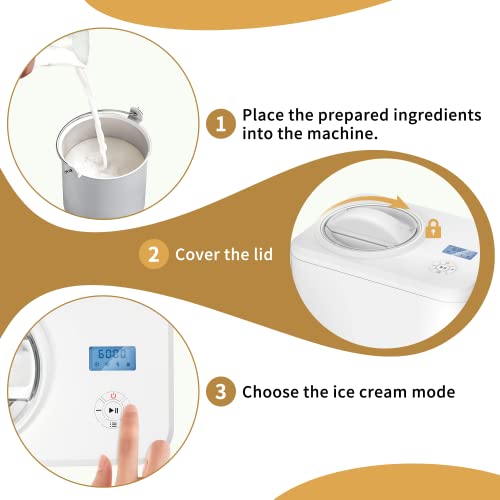 ZAFRO Ice Cream Maker 1.5qt No Pre-freezing,Electric Automatic Ice Cream Machine with Compressor Keep Cool Function, No Salt Needed Ice Cream, Gelato, Frozen Yogurt, Sorbet