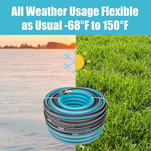 Kitys Fatch Upgraded Kink Free Hybrid Garden Hose 10ft 5/8", Thickened Heavy Duty Water Hose with Brass Solid Connector，Lightweight Flexible Tough Rubber Hose with Nozzle,Durable Yard Outdoor Hose