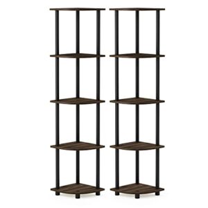 turn-n-tube 5 tier corner display rack multipurpose shelving unit, set of 2 (color : columbia walnut/black)