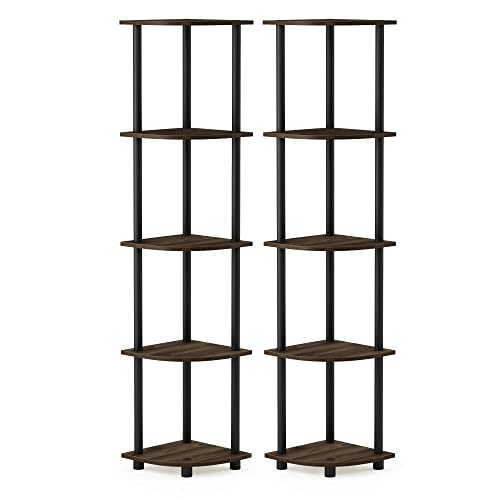 Turn-N-Tube 5 Tier Corner Display Rack Multipurpose Shelving Unit, Set of 2 (Color : Columbia Walnut/Black)