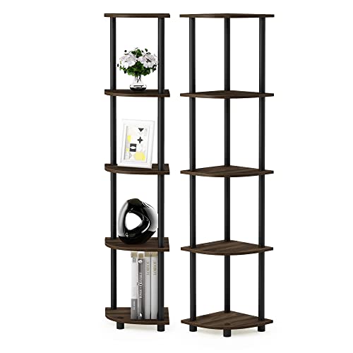 Turn-N-Tube 5 Tier Corner Display Rack Multipurpose Shelving Unit, Set of 2 (Color : Columbia Walnut/Black)