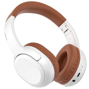 LORELEI B-C5 Wireless Headphones Bluetooth On-Ear Headset Bulit in Microphone, 30H Playtime,BT 5.3 Lightweght Foldable Headphones for Tablet/Ipad/Travel/Kids/Teens/Adult (White-Brown)