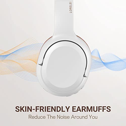 LORELEI B-C5 Wireless Headphones Bluetooth On-Ear Headset Bulit in Microphone, 30H Playtime,BT 5.3 Lightweght Foldable Headphones for Tablet/Ipad/Travel/Kids/Teens/Adult (White-Brown)