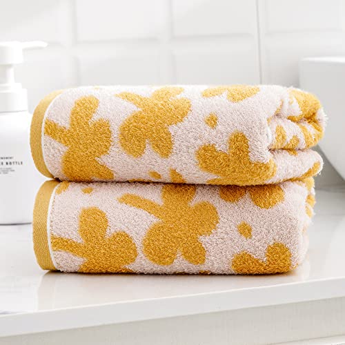 sense gnosis Clovers Pattern Yellow Hand Towels 100% Cotton Decorative Thin Hand Towel Set of 2 for Bathroom 13 x 29 Inch