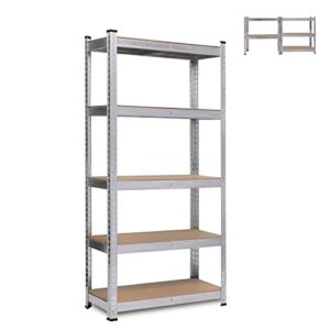 timati 5-shelf adjustable，heavy duty metal storage utility rack，multipurpose shelf，garage storage shelves storage racks heavy duty shed shelving- silvery 27.6" w x 11.8" d x 59" h