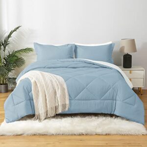 JOLLYVOGUE Light Blue/Ivory Queen Comforter Set, Reversible Bed in a Bag Bedding Set for All Seasons, 3 Pieces Bed Set with 1 Comforter and 2 Pillow Shams