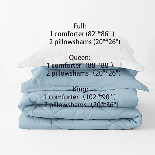 JOLLYVOGUE Light Blue/Ivory Queen Comforter Set, Reversible Bed in a Bag Bedding Set for All Seasons, 3 Pieces Bed Set with 1 Comforter and 2 Pillow Shams