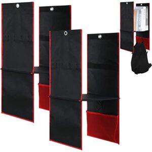 amylove 2 pack school locker shelf hanging locker shelf organizer with hooks and pockets locker accessories for work girls boys school gym closet office home storage supplies, black with red trim