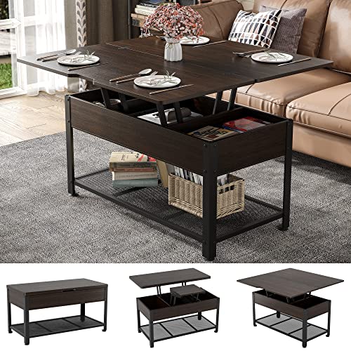 Furniouse Coffee Table Lift Top, 3 in 1 Multi-Function Coffee Table with Hidden Compartment, Coffee Table Converts to Dining Table for Living Room, Home Office, Espresso