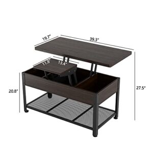 Furniouse Coffee Table Lift Top, 3 in 1 Multi-Function Coffee Table with Hidden Compartment, Coffee Table Converts to Dining Table for Living Room, Home Office, Espresso