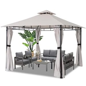 charmeleon 10x10ft gazebo for patio, outdoor gazebo with curtains & sandbags, double roof tops patio gazebo, waterproof patio canopy for garden, deck, backyard (light grey)