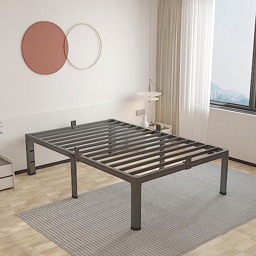 ROIL 14 inch Twin Bed Frames with Headboard Hole and Round Corner Legs Mattress Retainers 3500LBS Heavy Duty Steel Slats No Box Spring Needed Platform Noise-Free Underneath Storage Easy Assembly