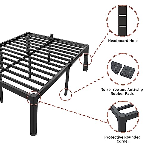 ROIL 14 inch Twin Bed Frames with Headboard Hole and Round Corner Legs Mattress Retainers 3500LBS Heavy Duty Steel Slats No Box Spring Needed Platform Noise-Free Underneath Storage Easy Assembly