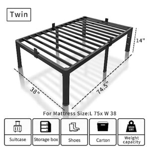 ROIL 14 inch Twin Bed Frames with Headboard Hole and Round Corner Legs Mattress Retainers 3500LBS Heavy Duty Steel Slats No Box Spring Needed Platform Noise-Free Underneath Storage Easy Assembly