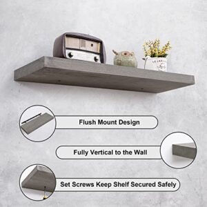 Axeman Floating Shelves 8 Inch Deep, Grey 24 Inch Solid Wood Shelves Set of 2, Wall Mounted Shelves for Living Room Kitchen Bathroom, Grey Washed