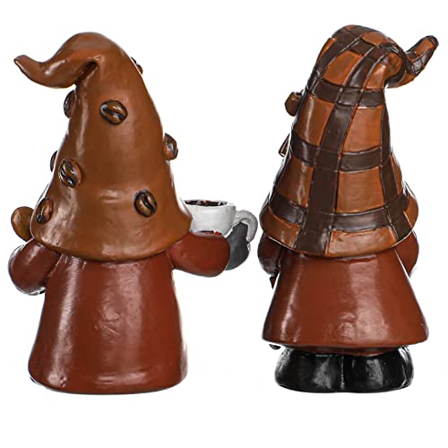 Funoasis 2PCS Resin Coffee Gnomes Hand Painted Desk Coffee Bar Corner Statues Home Kitchen Farmhouse Table Shelf Collectible Dolls Daily Gifts Figurines