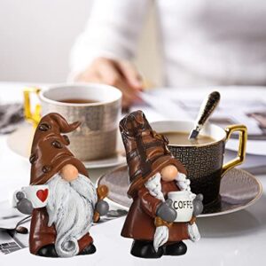 Funoasis 2PCS Resin Coffee Gnomes Hand Painted Desk Coffee Bar Corner Statues Home Kitchen Farmhouse Table Shelf Collectible Dolls Daily Gifts Figurines