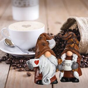 Funoasis 2PCS Resin Coffee Gnomes Hand Painted Desk Coffee Bar Corner Statues Home Kitchen Farmhouse Table Shelf Collectible Dolls Daily Gifts Figurines