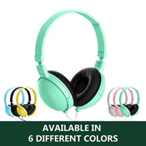 Bulktech 718 On-Ear Wired Headset for Children - Stereo Sound, Tangle-Free 5ft Long Cord with 3.5mm Jack, Compatible with Kindle, Fire, Tablets, and Suitable for School, Travel - 1 Pack Green